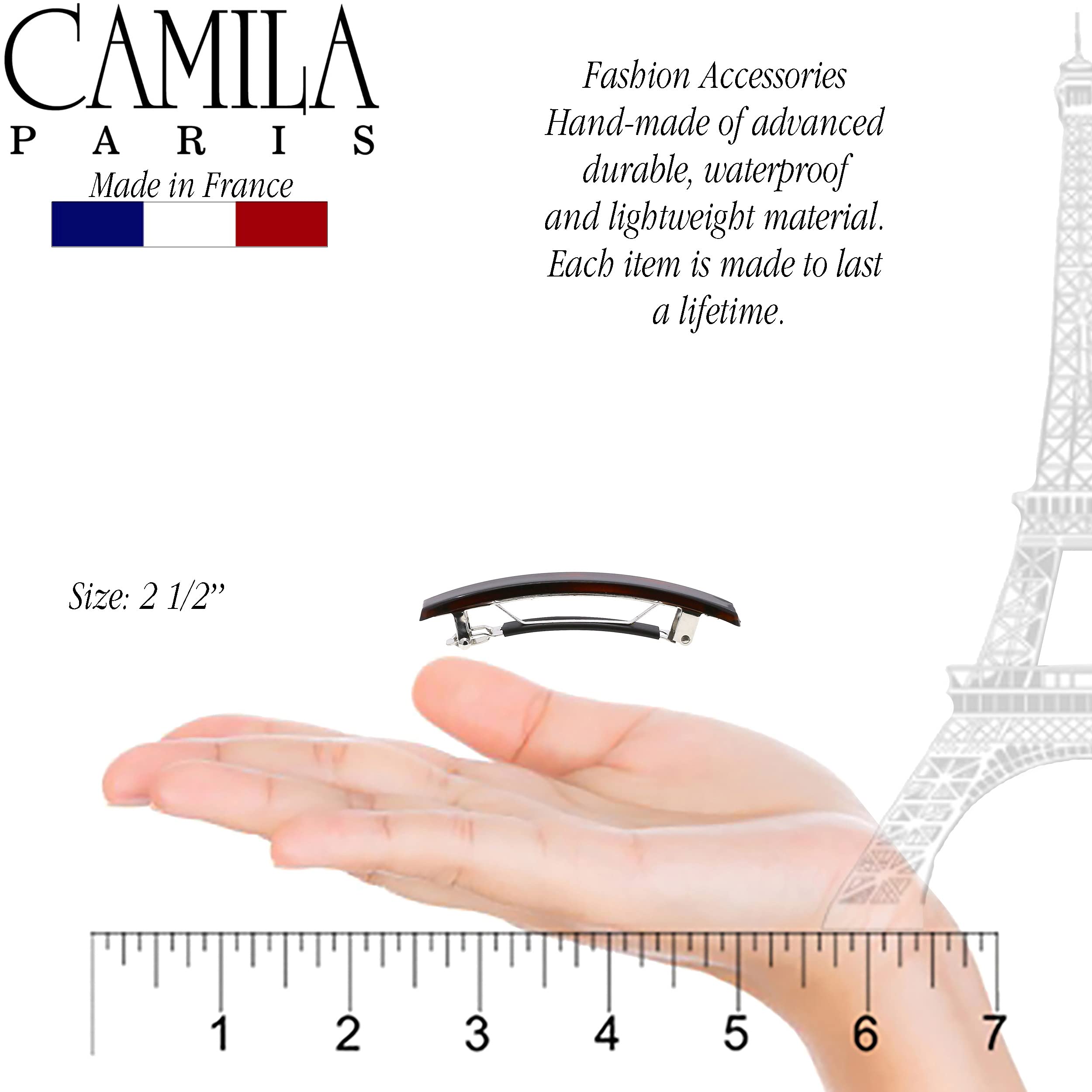 Camila Paris AD1/2 French Hair Barrette Clip for Girls, Set of 2 Rubberized Metal Clasp Strong Hold Grip Hair Clips for Women, No Slip Durable Styling Girls Hair Accessories, Made in France