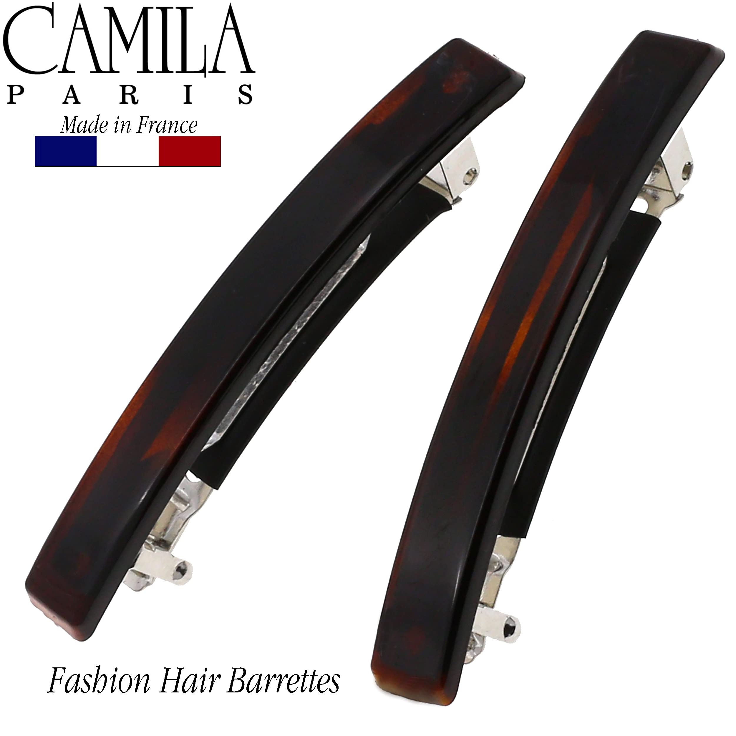 Camila Paris AD1/2 French Hair Barrette Clip for Girls, Set of 2 Rubberized Metal Clasp Strong Hold Grip Hair Clips for Women, No Slip Durable Styling Girls Hair Accessories, Made in France