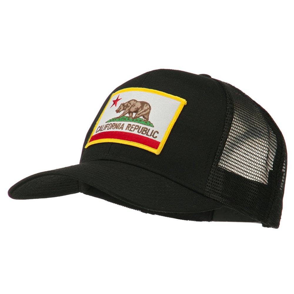 e4Hats.com California State Flag Patched Twill Mesh Cap - Black OSFM