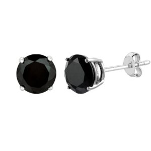 sterling silver rhodium finish 4mm black round cubic zirconia stud earring