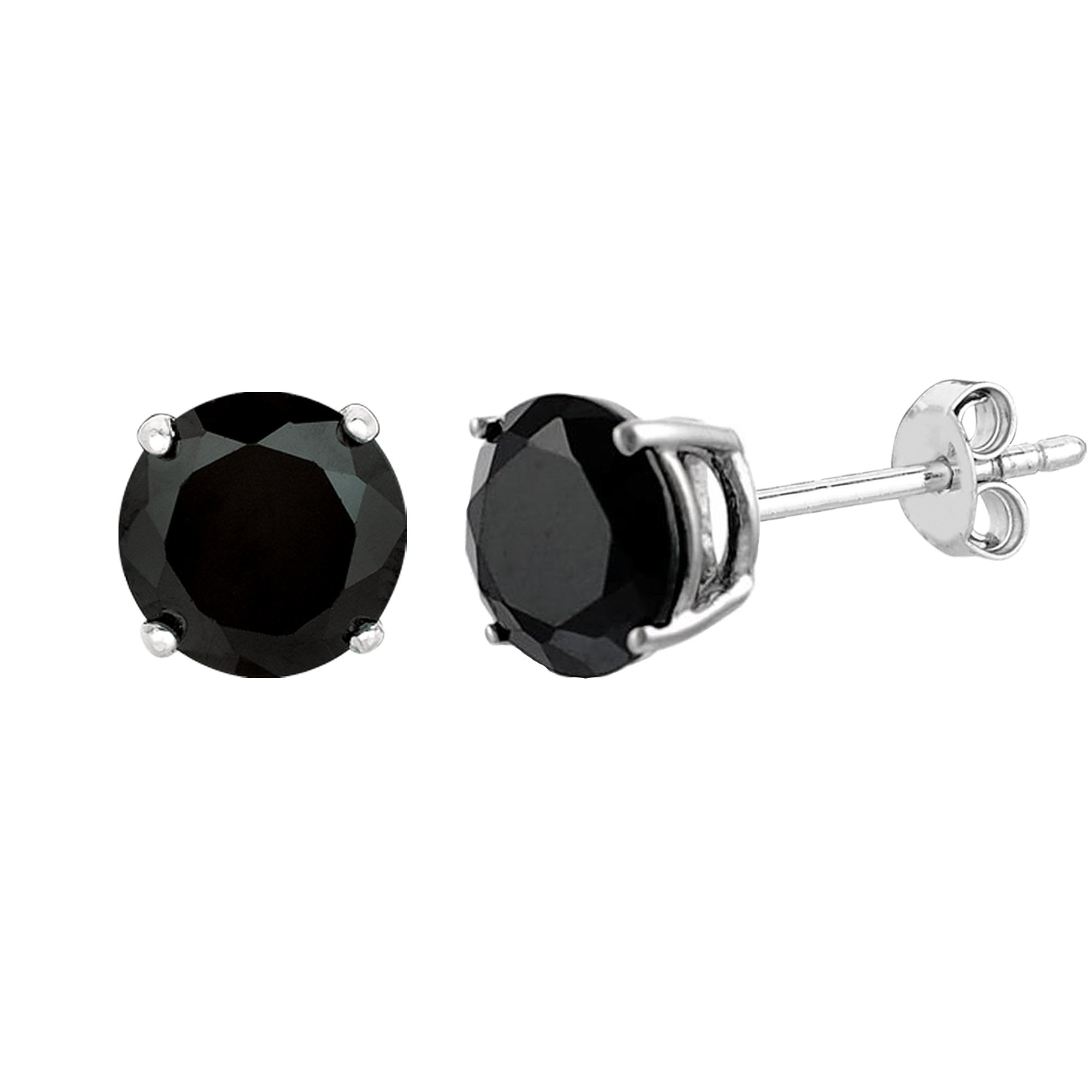 Sterling Silver Rhodium Finish 4mm Black Round Cubic Zirconia Stud Earring