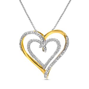 natalia drake 1/3 cttw diamond double heart necklace for women in yellow gold plated 925 sterling silver color i-j/clarity i2-i3