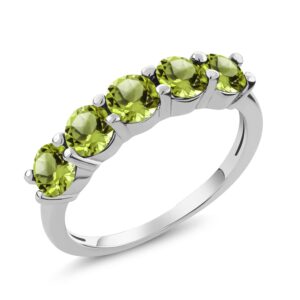 gem stone king 925 sterling silver green peridot 5 stone band ring for women (1.50 cttw, gemstone birthstone, available in size 5, 6, 7, 8, 9)