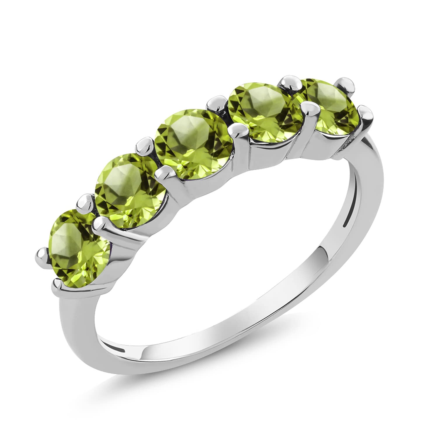 Gem Stone King 925 Sterling Silver Green Peridot 5 Stone Band Ring For Women (1.50 Cttw, Gemstone Birthstone, Available In Size 5, 6, 7, 8, 9)