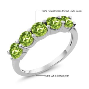 Gem Stone King 925 Sterling Silver Green Peridot 5 Stone Band Ring For Women (1.50 Cttw, Gemstone Birthstone, Available In Size 5, 6, 7, 8, 9)