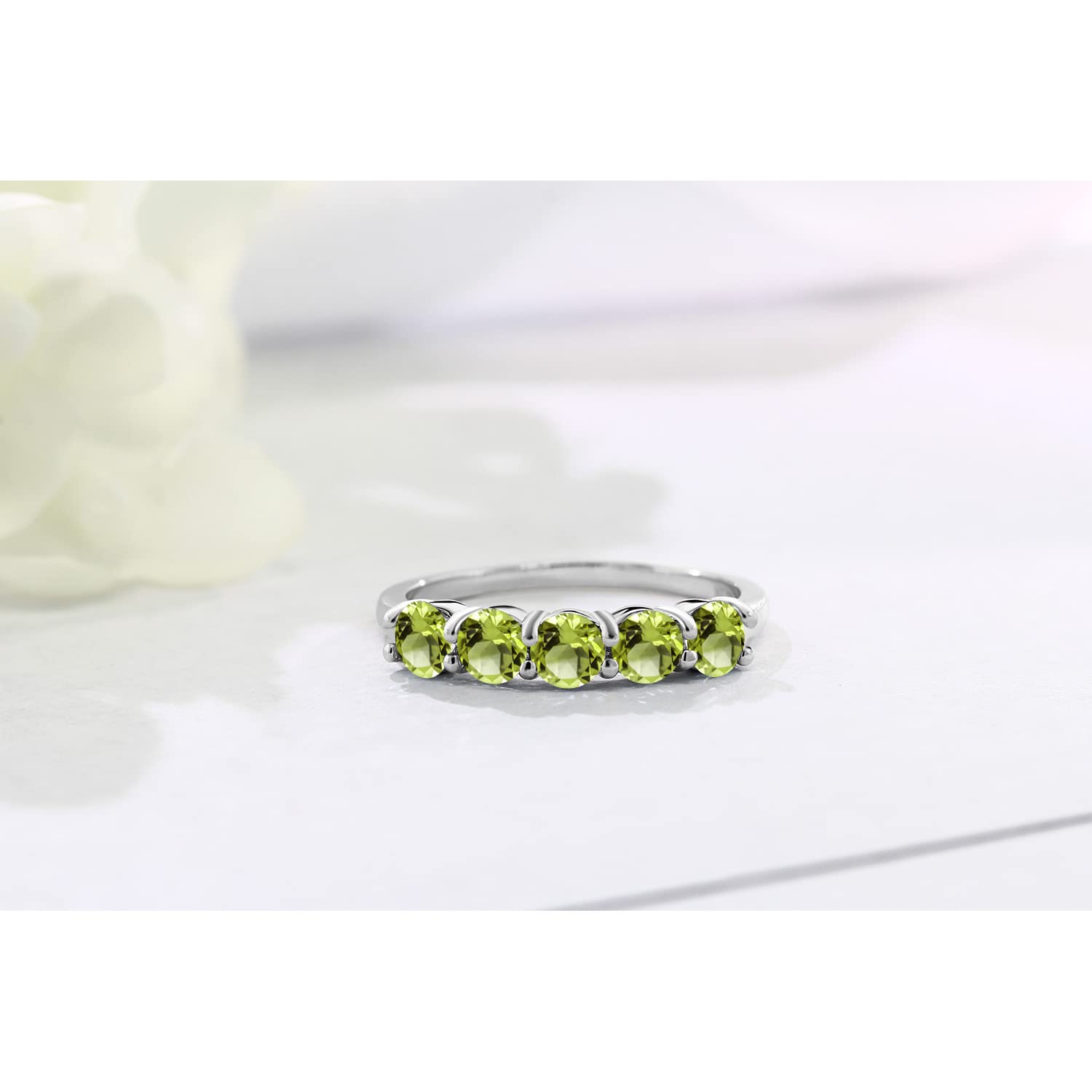 Gem Stone King 925 Sterling Silver Green Peridot 5 Stone Band Ring For Women (1.50 Cttw, Gemstone Birthstone, Available In Size 5, 6, 7, 8, 9)