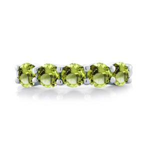 Gem Stone King 925 Sterling Silver Green Peridot 5 Stone Band Ring For Women (1.50 Cttw, Gemstone Birthstone, Available In Size 5, 6, 7, 8, 9)