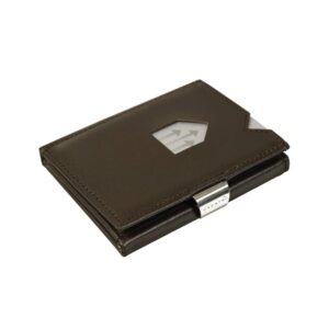 exentri trifold wallets w/rfid in brown - premium leather w/stainless steel locking clip