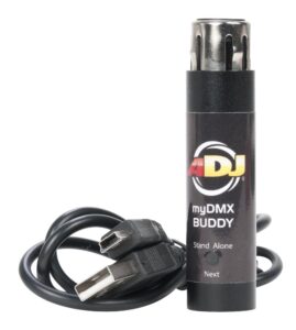 adj products, mydmx buddy, entry level dmx hardware dongle compatible with mydmx 2.0 software myd858