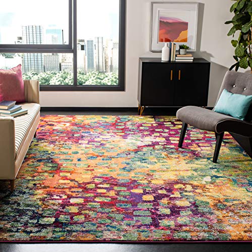 SAFAVIEH Monaco Collection Area Rug - 5'1" x 7'7", Pink & Multi, Boho Chic Abstract Watercolor Design, Non-Shedding & Easy Care, Ideal for High Traffic Areas in Living Room, Bedroom (MNC225D)