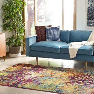 SAFAVIEH Monaco Collection Area Rug - 5'1" x 7'7", Pink & Multi, Boho Chic Abstract Watercolor Design, Non-Shedding & Easy Care, Ideal for High Traffic Areas in Living Room, Bedroom (MNC225D)