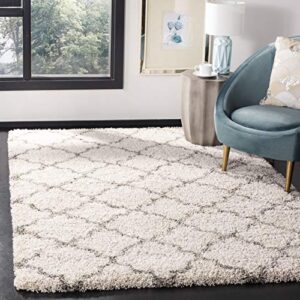 safavieh hudson shag collection area rug - 6' x 9', ivory & grey, moroccan trellis design, non-shedding & easy care, 2-inch thick ideal for high traffic areas in living room, bedroom (sgh282a)