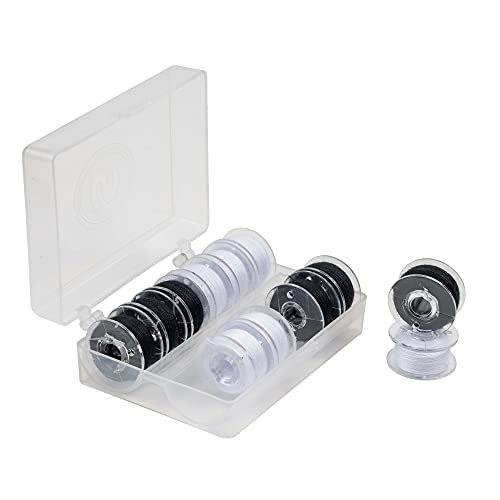 SINGER Class 15J Threaded Bobbins in Case, 12-Count, Black & White