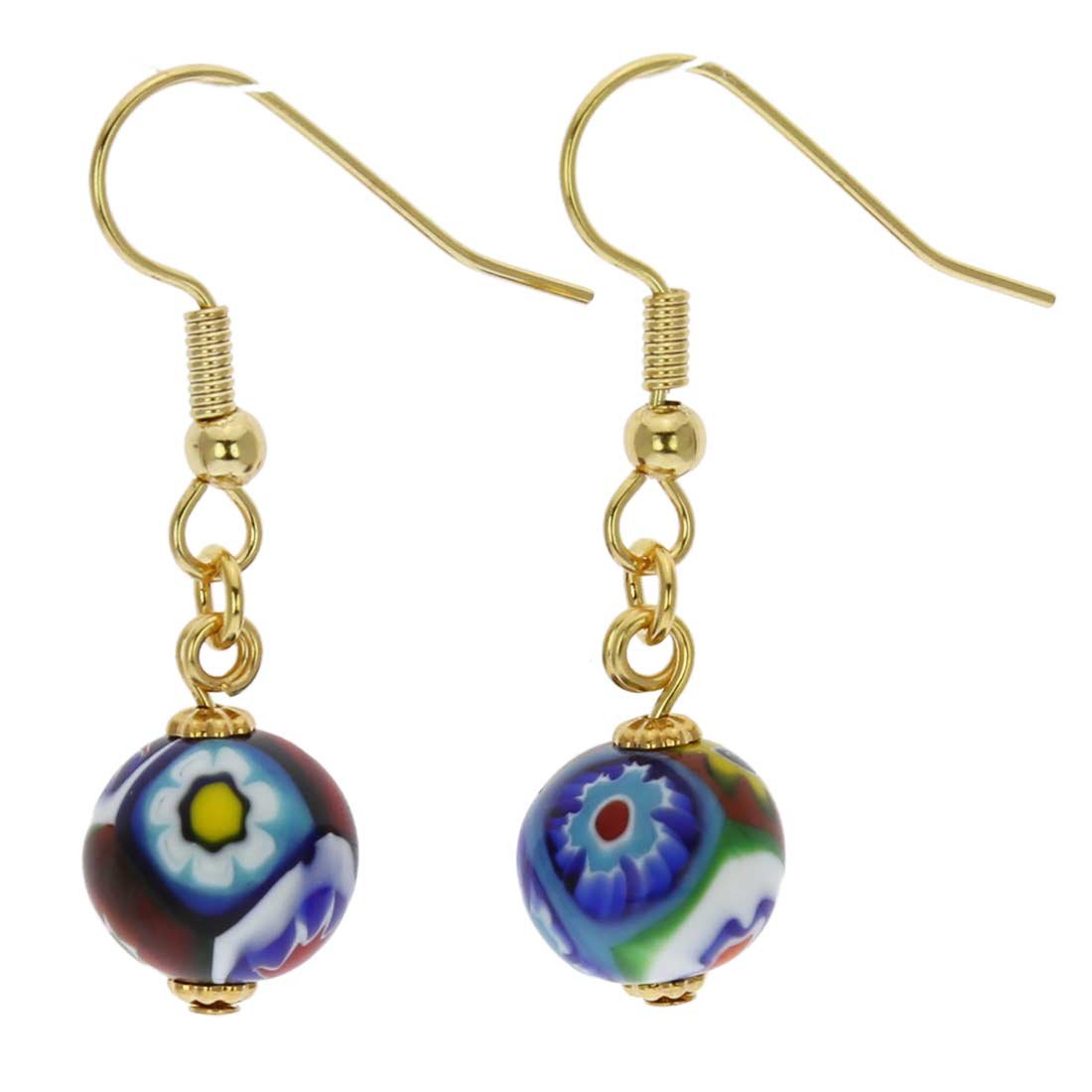 Glass Of Venice Italian Murano Glass Earrings Drop Design With Multicolor Millefiori Beads - Murano Glass Earrings For Women