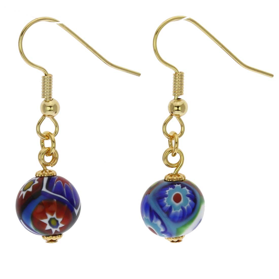 Glass Of Venice Italian Murano Glass Earrings Drop Design With Multicolor Millefiori Beads - Murano Glass Earrings For Women