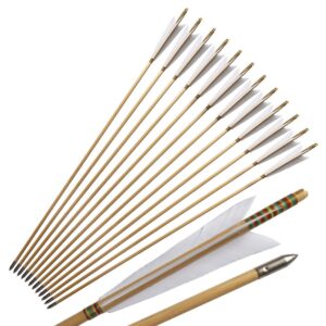 e5e10 12pcs 33.5" traditional european style wooden arrow color white turkeys feather hunting target practice arrow outdoor gift