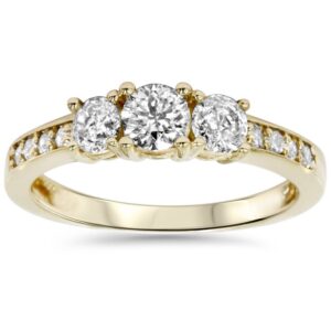 p3 pompeii3 1ct 3 stone diamond engagement ring 14k yellow gold - size 7