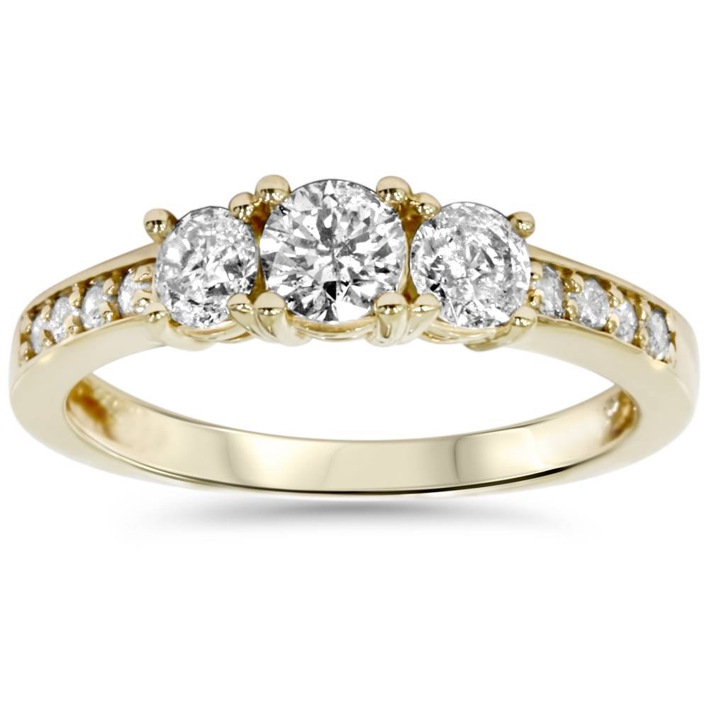 P3 POMPEII3 1ct 3 Stone Diamond Engagement Ring 14K Yellow Gold - Size 7