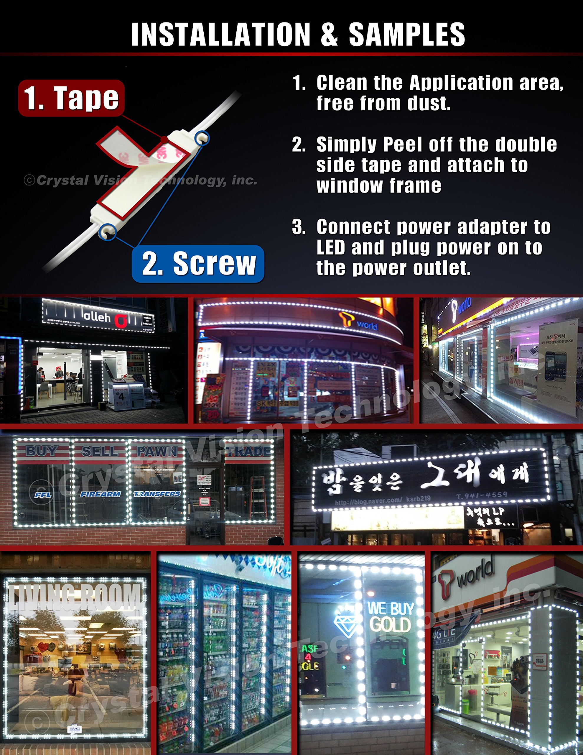 Crystal Vision CVT3SW3K-KIT50 LED Storefront Window Kit/Plug & Play Samsung LED Bulb Made in Korea 50 ft, White