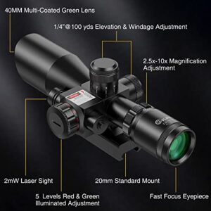 CVLIFE 2.5-10x40e Red & Green Illuminated Scope with 20mm Mount