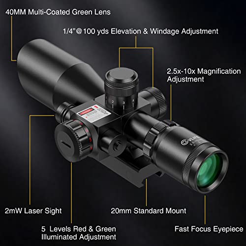 CVLIFE 2.5-10x40e Red & Green Illuminated Scope with 20mm Mount