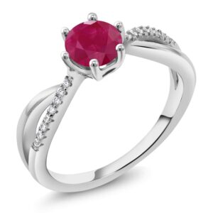 gem stone king 925 sterling silver red ruby gemstone birthstone wedding engagement women's ring 6 prongs (1.24 cttw round) (size 6)