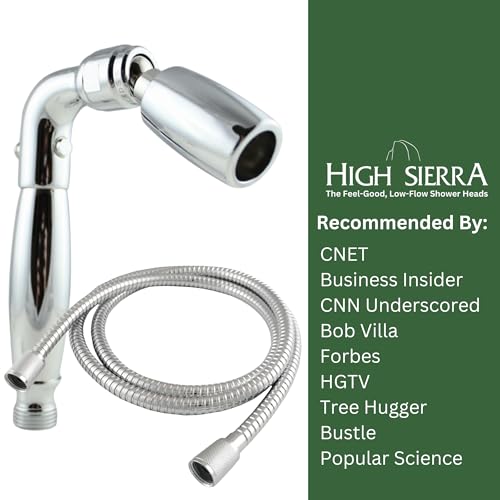 High Sierra Showerheads® - Solid Metal Handheld Shower Head with Trickle Valve and 72-Inch Metal Hose with Silicone Inner Tube. Low Flow 1.5 GPM - Chrome Finish