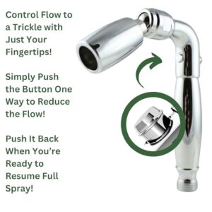 High Sierra Showerheads® - Solid Metal Handheld Shower Head with Trickle Valve and 72-Inch Metal Hose with Silicone Inner Tube. Low Flow 1.5 GPM - Chrome Finish