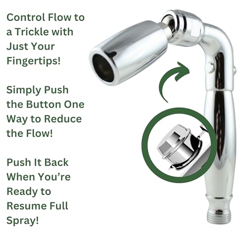 High Sierra Showerheads® - Solid Metal Handheld Shower Head with Trickle Valve and 72-Inch Metal Hose with Silicone Inner Tube. Low Flow 1.5 GPM - Chrome Finish