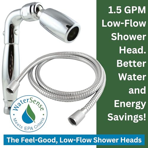 High Sierra Showerheads® - Solid Metal Handheld Shower Head with Trickle Valve and 72-Inch Metal Hose with Silicone Inner Tube. Low Flow 1.5 GPM - Chrome Finish