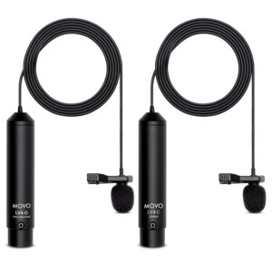 movo lv4 phantom power xlr lavalier microphone interview kit with omnidirectional and cardioid xlr lapel mics, metal clips and windscreens - perfect for video shoots, podcasting, youtube recording