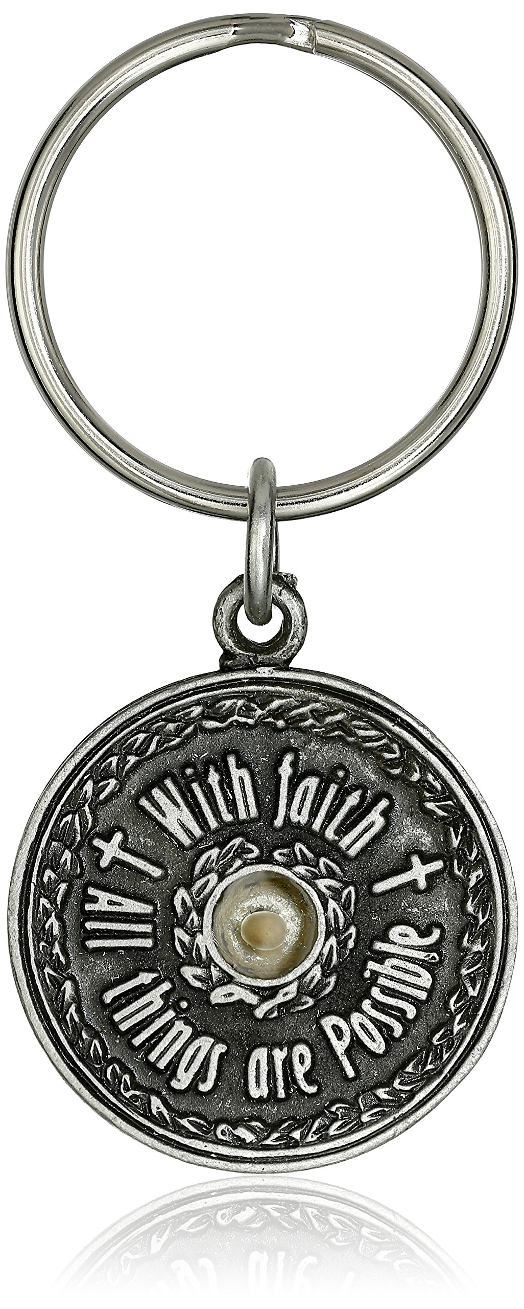 Genuine Mustard Seed Pewter Keychain with Faith All Things are Possible