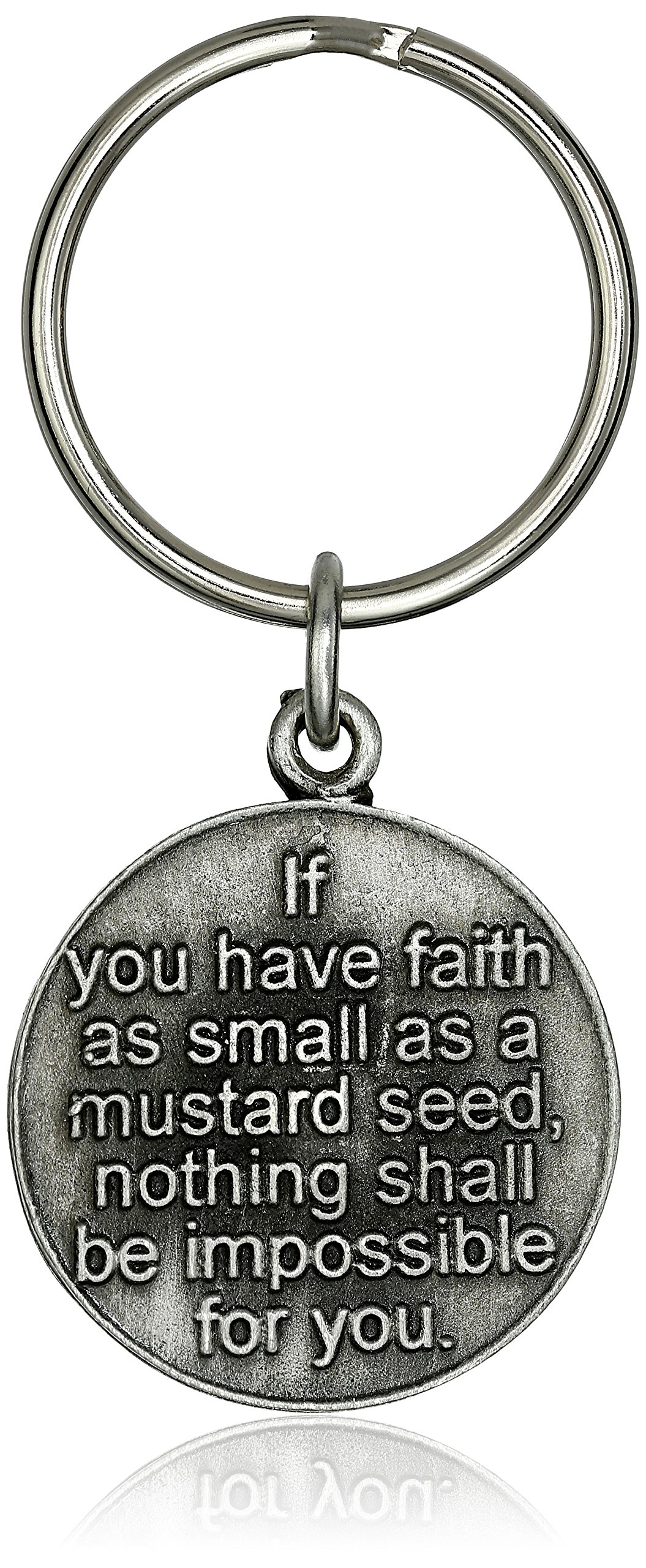 Genuine Mustard Seed Pewter Keychain with Faith All Things are Possible