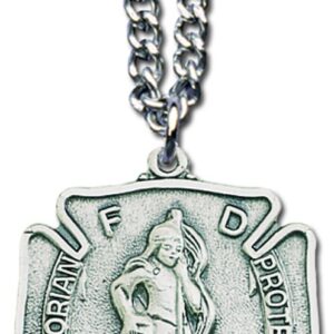 HJ Sherman St Florian Firefighters Service Necklace Badge Shaped with Holy Prayer Card