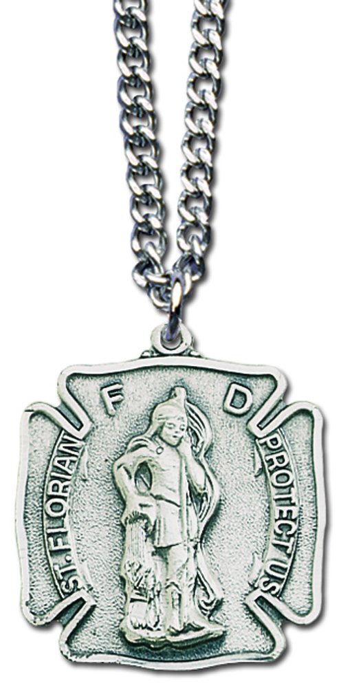 HJ Sherman St Florian Firefighters Service Necklace Badge Shaped with Holy Prayer Card