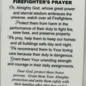 HJ Sherman St Florian Firefighters Service Necklace Badge Shaped with Holy Prayer Card