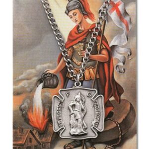 HJ Sherman St Florian Firefighters Service Necklace Badge Shaped with Holy Prayer Card