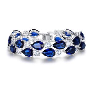 ever faith women's prong cubic zirconia vintage style dual layer tear drop bracelet blue silver-tone