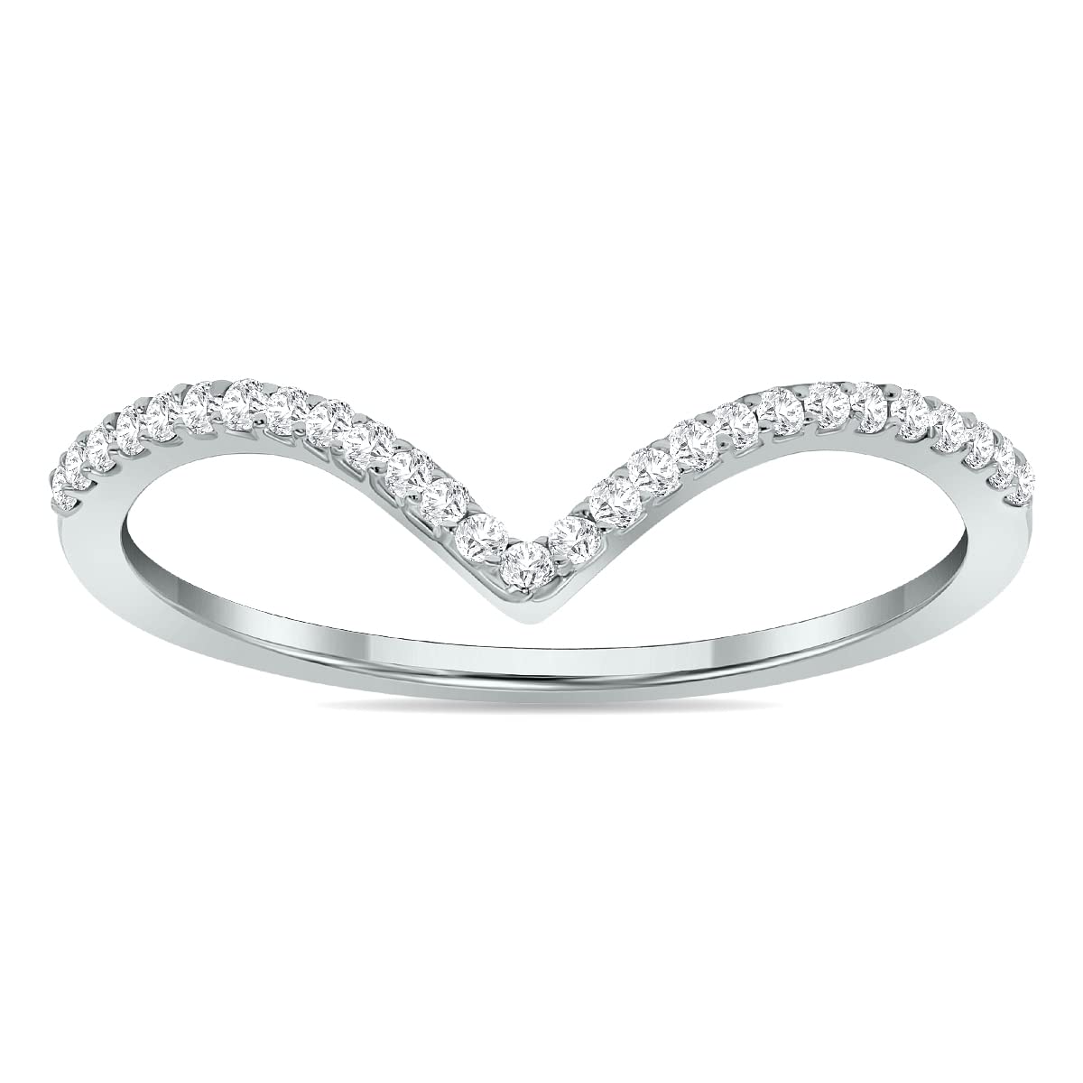 SZUL 1/8 Carat TW Diamond V Ring in 14K White Gold