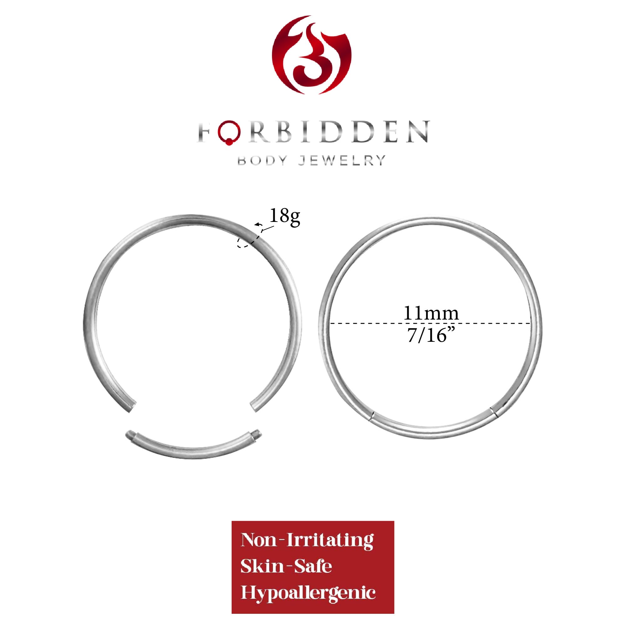 Forbidden Body Jewelry Set of 18g 7/16 Inch Surgical Steel Seamless Segment Hoop Piercing Rings