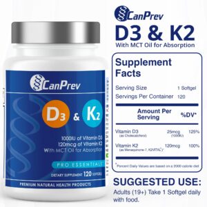 CanPrev D3 & K2 - Organic Coconut Oil (120 softgels)