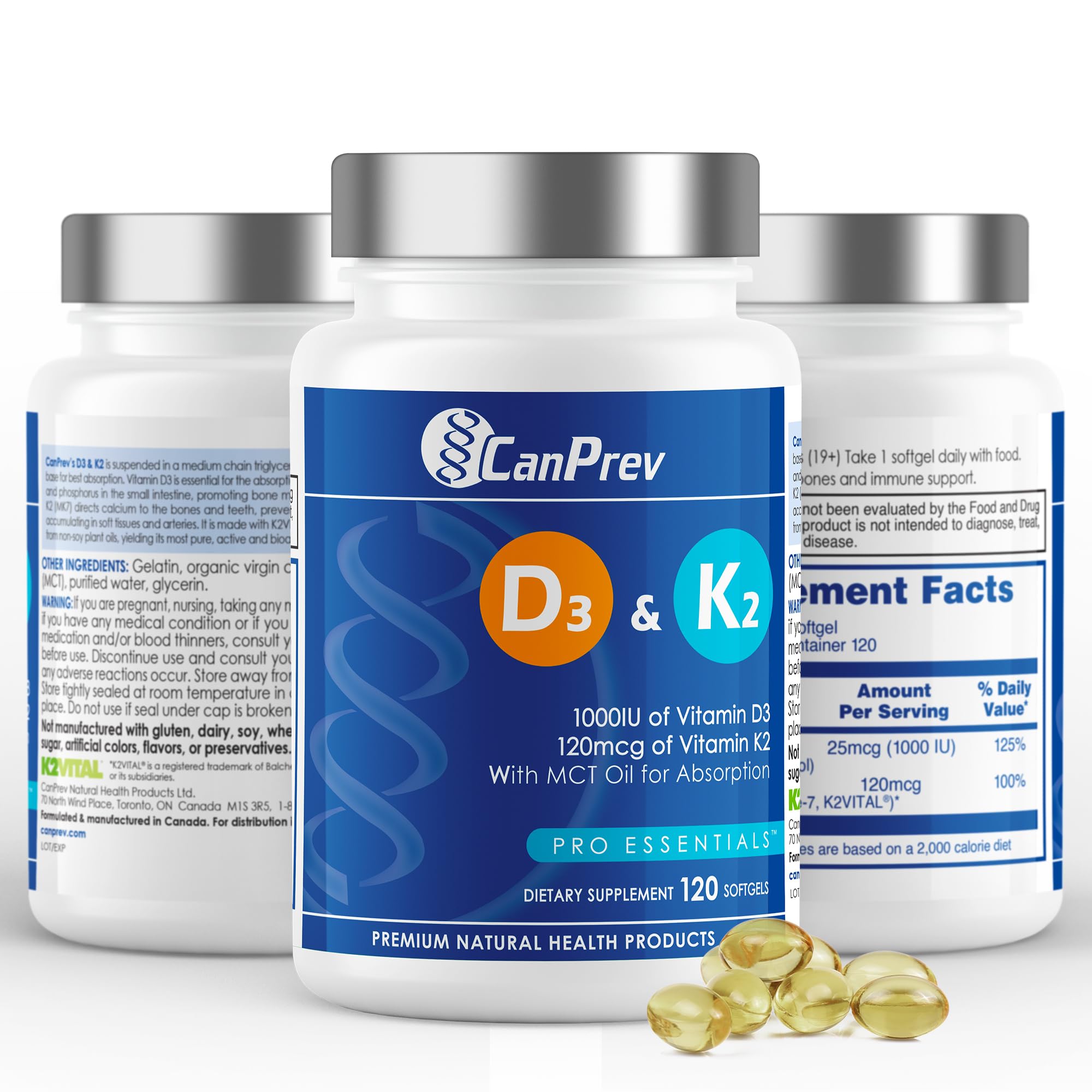 CanPrev D3 & K2 - Organic Coconut Oil (120 softgels)