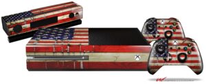 painted faded and cracked usa american flag - holiday bundle wraptorskinz decal style vinyl skin wrap compatible with xbox one original console, kinect and 2 controllers (gaming system not included)