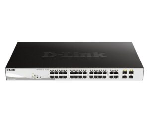 d-link 28-port gigabit smart managed poe+ switch, 24 poe+ ports (370w) + 4 sfp combo ports, l2+, vlans, web managed, surveillance mode, rackmount, energy efficient, ndaa compliant (dgs-1210-28mp)