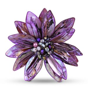 aeravida pretty fuchsia lavender water lily mother of pearl pin brooch