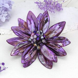 AeraVida Pretty Fuchsia Lavender Water Lily Mother of Pearl Pin Brooch