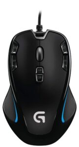 logitech g300s wired gaming mouse, 2,5k sensor, 2,500 dpi, rgb, lightweight, 9 programmable controls, on-board memory, compatible with pc/mac - black