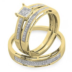 dazzlingrock collection 0.18 ctw round diamond engagement ring set for men's & women's in 10k solid yellow gold, w-7 & m-10