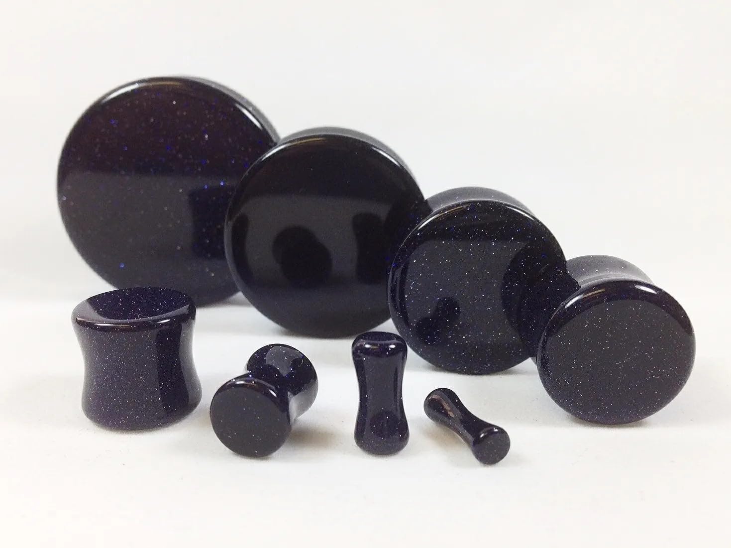 Lobal Domination PAIR of Blue Midnight Goldstone Stone Plugs Sandstone Gauges - up to 38mm available! (1&1/2" (38mm))