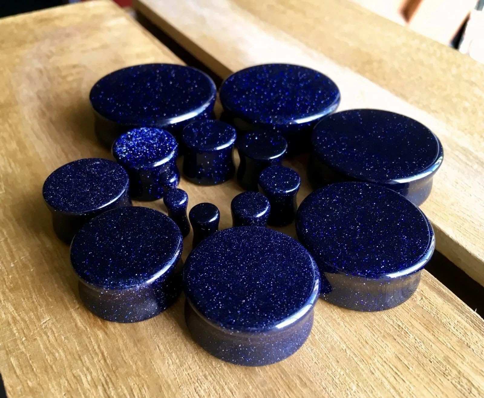 Lobal Domination PAIR of Blue Midnight Goldstone Stone Plugs Sandstone Gauges - up to 38mm available! (1&1/2" (38mm))